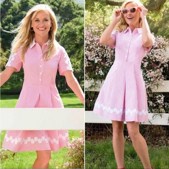Dresses | Draper James Pink Seersucker Lace Shirtdress | Poshmark